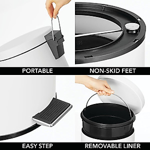 mDesign 3.2 Gallon/12 Liter Round Metal Step Trash Wastebasket, Garbage Container Bin for Bathroom, Powder Room, Bedroom, Kitchen, Craft Room, Office - Removable Liner Bucket - White