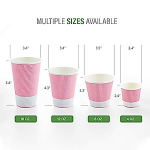8 Ounce Disposable Coffee Cups, 500 Double Wall Hot Cups For Coffee - Lids Sold Separately, Rippled Wall, Light Pink Paper Insulated Coffee Cups, For Coffee, Tea And More-Restaurantware