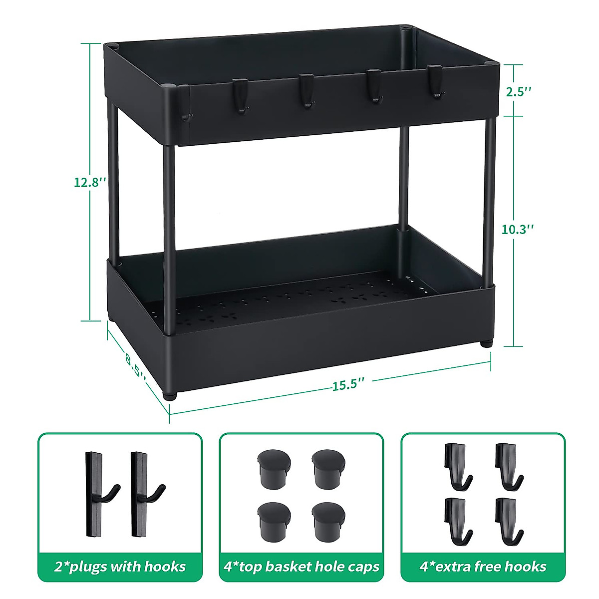 Under Sink Organizer and Storage - Bathroom Organizer - Multi-purpose Kitchen Organizer Countertop Storage Shelf Holder with Hooks,1 Pack