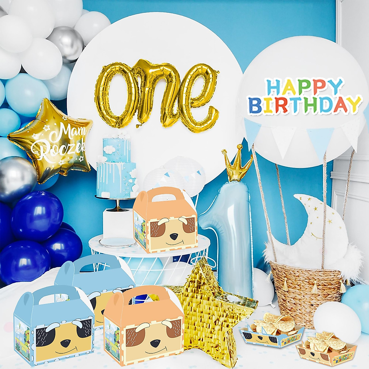 Cartoon Blue Dog Party Candy Bags 16pcs Dog Family Goodie Gift Boxes for Kids Boys Girls Blue Dog Theme Birthday Party Supplies Baby Shower Decorations