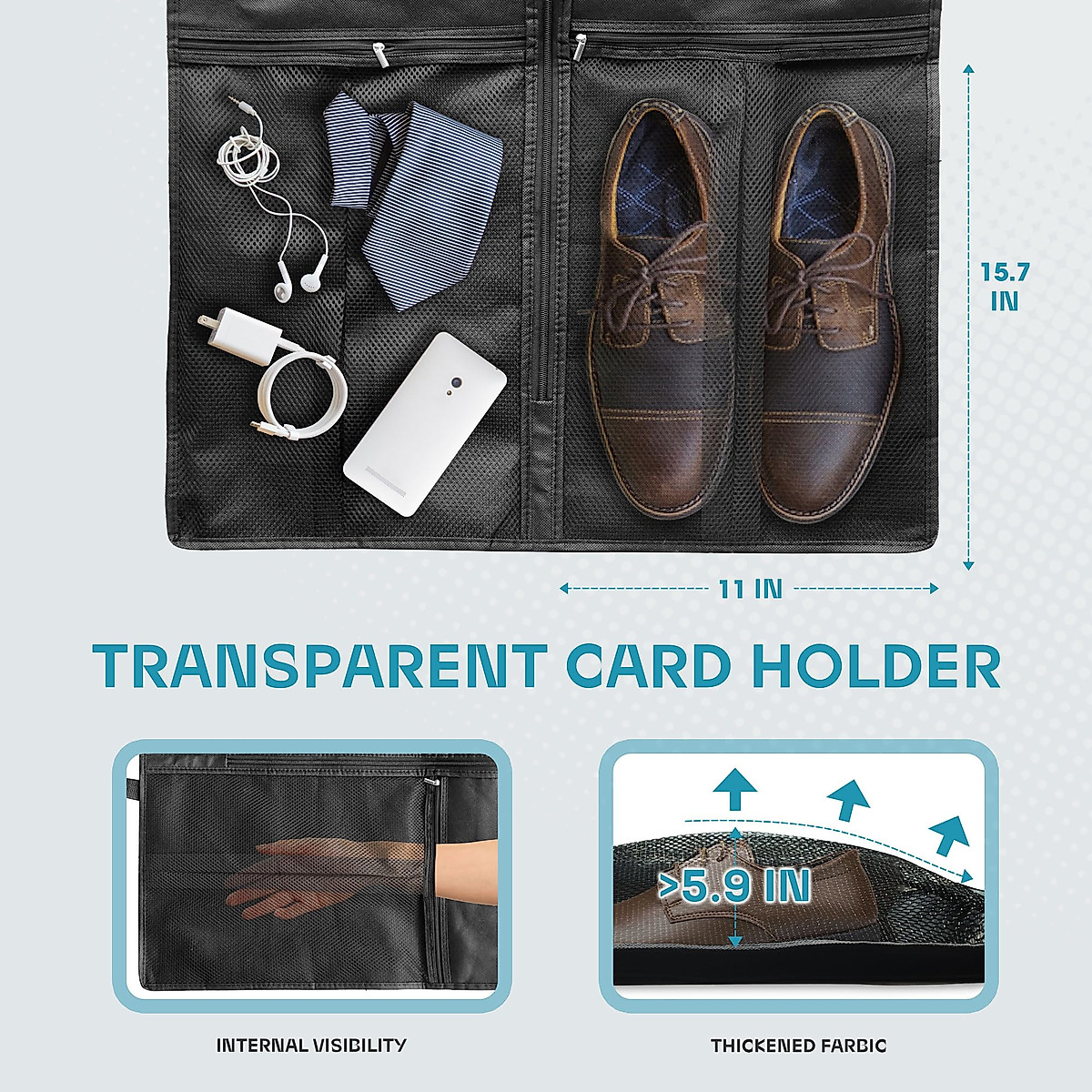 Lazebox 43" Travel Garment Bag with Accessories Zipper Pocket, Heavy Duty Suit Bag for Suits, Tuxedos, Dresses, Coats, Black, 1 pack