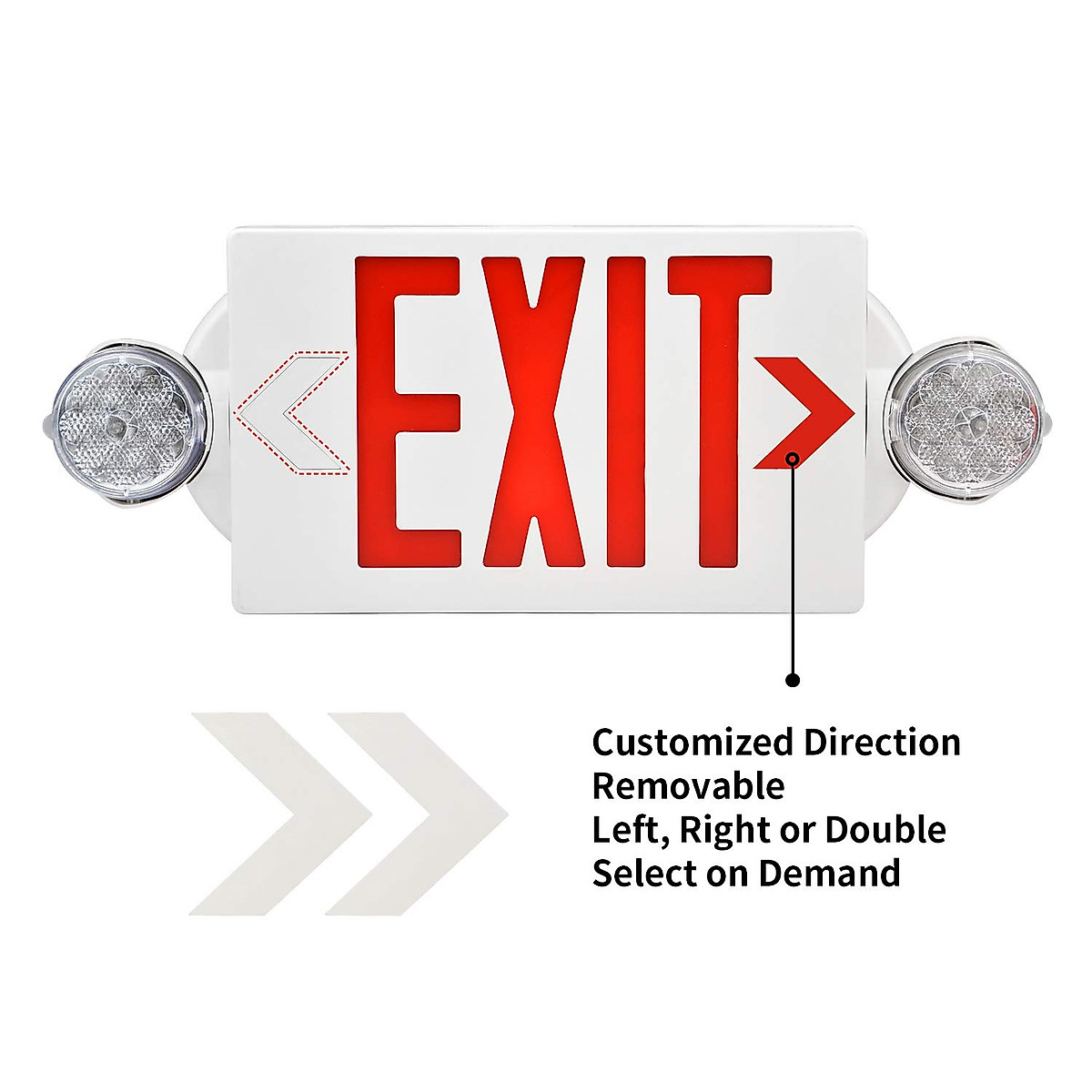 AKT LIGHTING Emergency Exit Light, Adjustable Two LED Head Exit Sign Light, Commercial Emergency Exit Lighting Combo with Back-up Battery for Business UL Certificated(Red, 6 Pack)