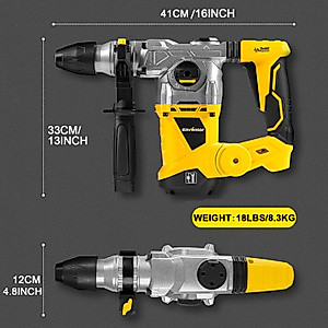 Enventor 1-1/4 Inch SDS-Plus 12.5A Heavy Duty Rotary Hammer Drill for Concrete Stone, Safety Clutch Electric Demolition Hammer Drill with 4 Functions, Vibration Control, Chisels, Drill Bits, Case