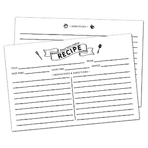 Poiet Sweet Home Cooking Recipe Cards, 4x6 Double Sided, Set of 50, 300gsm Thickness