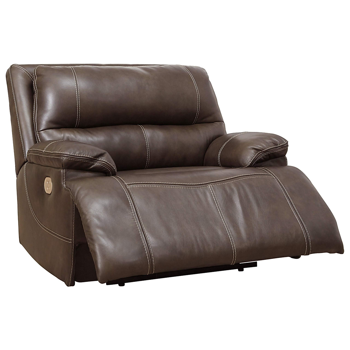 Signature Design by Ashley Ricmen Leather Adjustable Oversized Power Recliner with USB Charging, Dark Brown