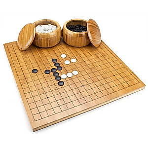 Brybelly Go Set All Natural Bamboo Wood Go Board | Bowls and 361 Bakelite Stones | 2-Player - Classic Chinese Strategy Board Game | Measures 19 x 19in Top Side or 13 x 13in Under Side Beginner's Board