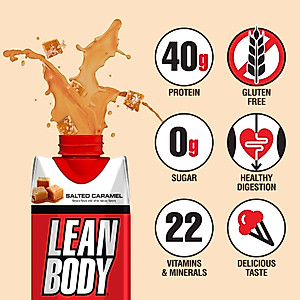 Lean Body Ready-to-Drink Salted Caramel Protein Shake, 40g Protein, Whey Blend, 0 Sugar, Gluten Free, 22 Vitamins & Minerals, 17 Fl Oz (Pack of 12)