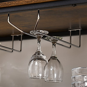 HOMCOM Industrial Wine Rack with 11-Bottles Holder, Free Standing Wine Shelf with Glass Holders for Home Bar, Kitchen, Rustic Brown