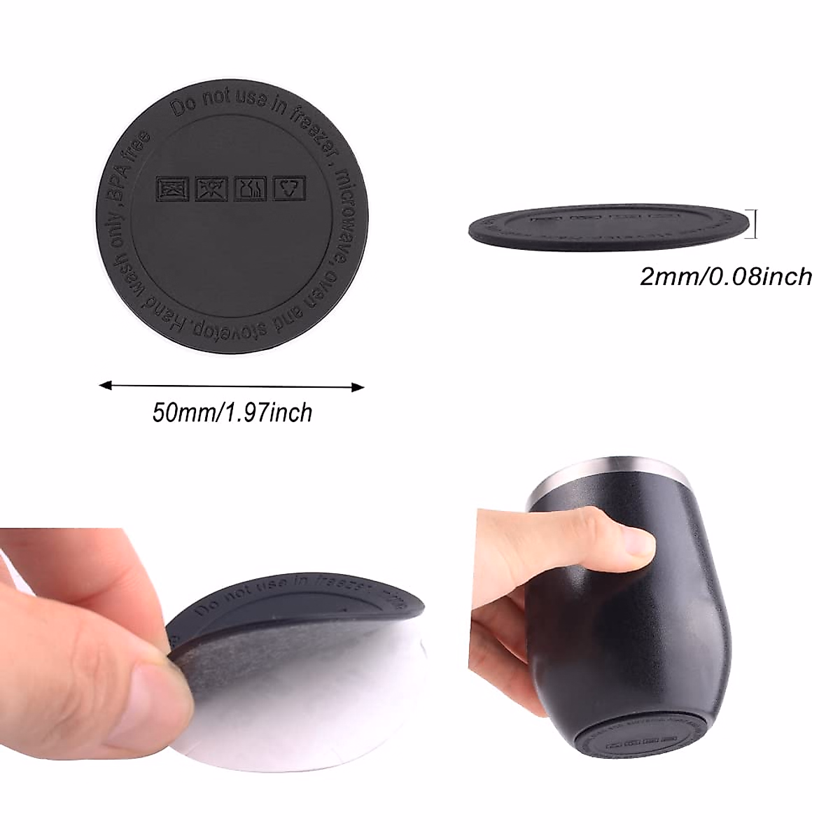 Silicone Bottom for Tumblers, Protective Anti-Slip Rubber Bottom with Adhesive Wine Cup thermal bottle Skinny Straight Slim Tumblers Mason Jars, 20pack (50mm, black)