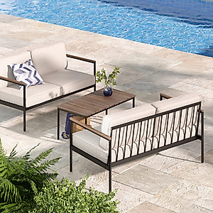 ZINUS Savannah Aluminum and Bamboo Outdoor Armchairs with Cushions - Set of 2, Premium Patio Chairs, Weather Resistant and Rust Proof, Easy Assembly