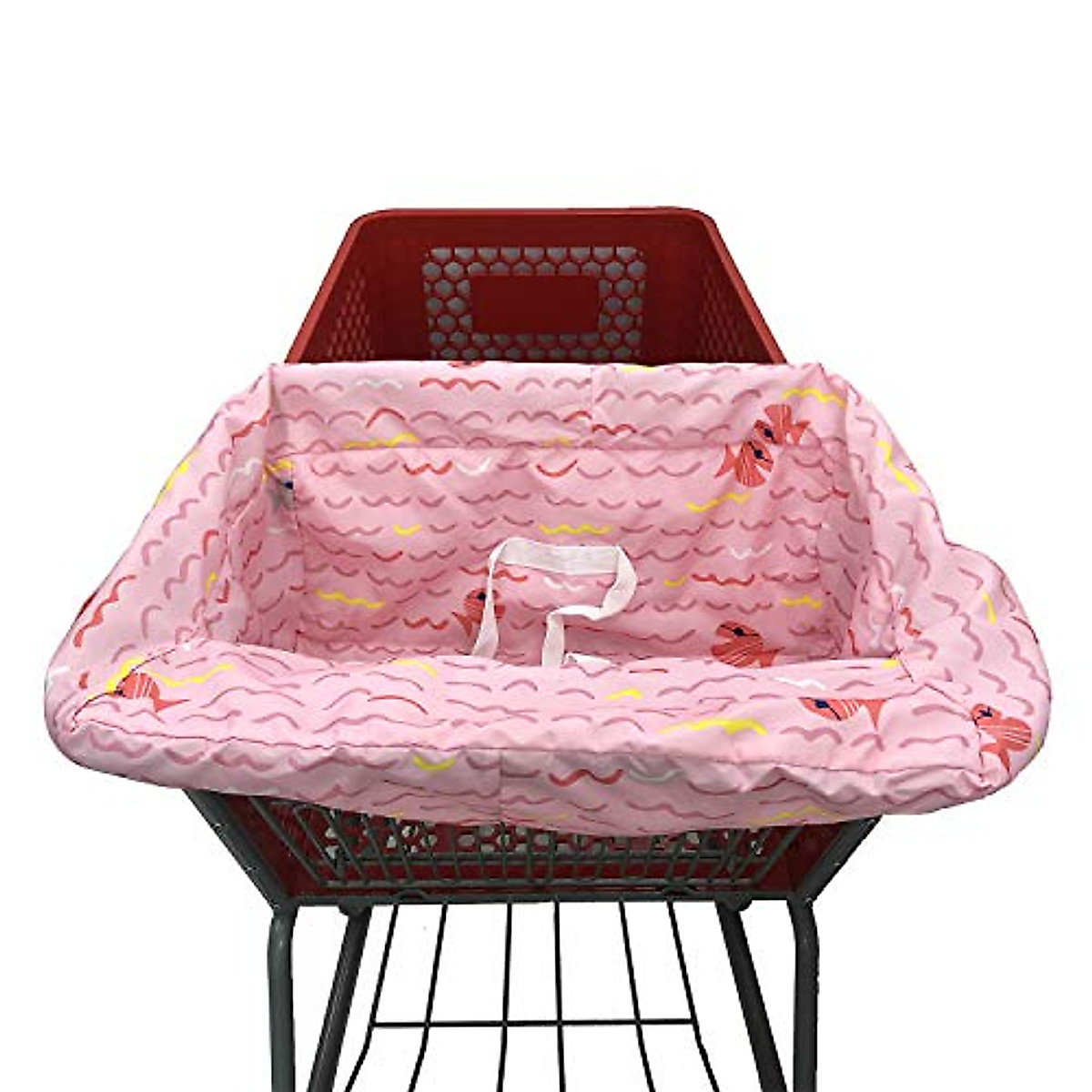 Portable 2-in1 Grocery Cart Cover and High Chair Seat Cover for Baby (Pink Fish)