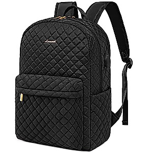 LOVEVOOK Laptop Backpack Purse for Women Quilted Travel Backpack with Dual Computer Compartment Fashion 15.6 Inch Airline Approved Large Teacher Nurse Bag for Work Business College, Black