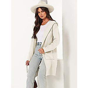 ANRABESS Cardigan for Women Open Front Long Sleeve Oversized Hooded Sweater Coat 2023 Fall and Winter Fashion Wool Coatigan Jackets Casual Knitted Clothes Outwear 957mibai-S White