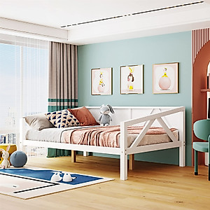Harper & Bright Designs Full Size Daybed Wooden Day Bed Frame with Wood Slat Support Dual-use Sturdy Sofa Bed for Bedroom Living Room, White