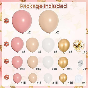 Dusty Pink Blush Balloon Arch Kit, Retro Pink Nude Matte White Metallic Gold Balloons and Gold Confetti Balloons for Boho Engagement Wedding Bridal Shower Birthday Baby Shower Decorations…