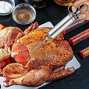 Yorkaan 304-Stainless Steel Meat Injector Syringe Kit with 3 Marinade Injector Needles, Basting Brush, 5 Silicone O-Rings -Meat Injectors for BBQ Grill Smoker, Meats, Turkey, Brisket.