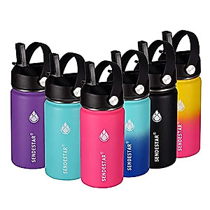 SENDESTAR Stainless Steel Water Bottle-12oz, 24oz, 40oz or 64oz with New Straw Lid or Spout Lid Keeps Liquids Hot or Cold with Double Wall Vacuum Insulated Bottle with Flexible Dust-proof Straw Lid
