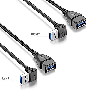 WILLIZTER Short USB 3.0 Extension Cable, 2 Pack SuperSpeed USB 3.0 Angle Male to Female Extension Cable 6 Inch Convertor Adapter Extender Cord Up Angle and Down Angle one Each