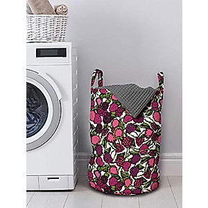 Ambesonne Botany Laundry Bag, Graphic Designed Spring Fruit Themed Colorful Blackberries Branches, Hamper Basket with Handles Drawstring Closure for Laundromats, 13" x 19", Raspberry Lime Green