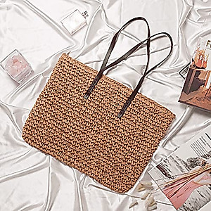 VODIU Women Straw Woven Tote Large Beach Handmade Weaving Shoulder Bag Handbag