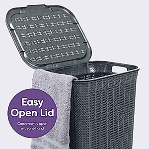 Wicker Laundry Hamper With Lid 50 Liter - Grey Laundry Basket 1.40 Bushel Durable Bin With Cutout Handles - Easy Storage Dirty Cloths in Washroom Bathroom, Or Bedroom. By Superio