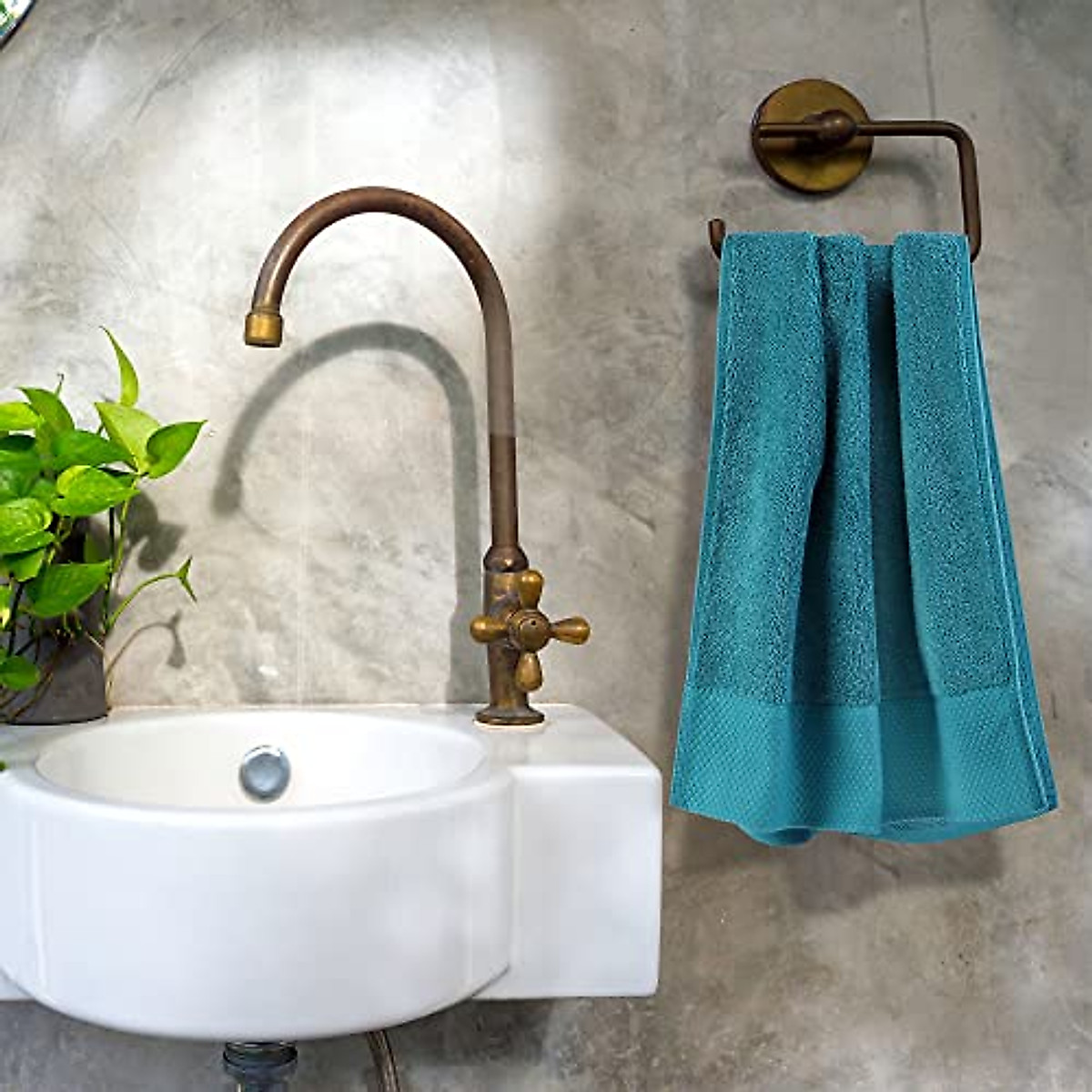 PiccoCasa 100% Cotton Hand Towels, 2 Pack Thick Face Towel Set Design, Super Soft and Highly Absorbent Hand Towel for Bathroom (Teal, 16 x 30 Inch)