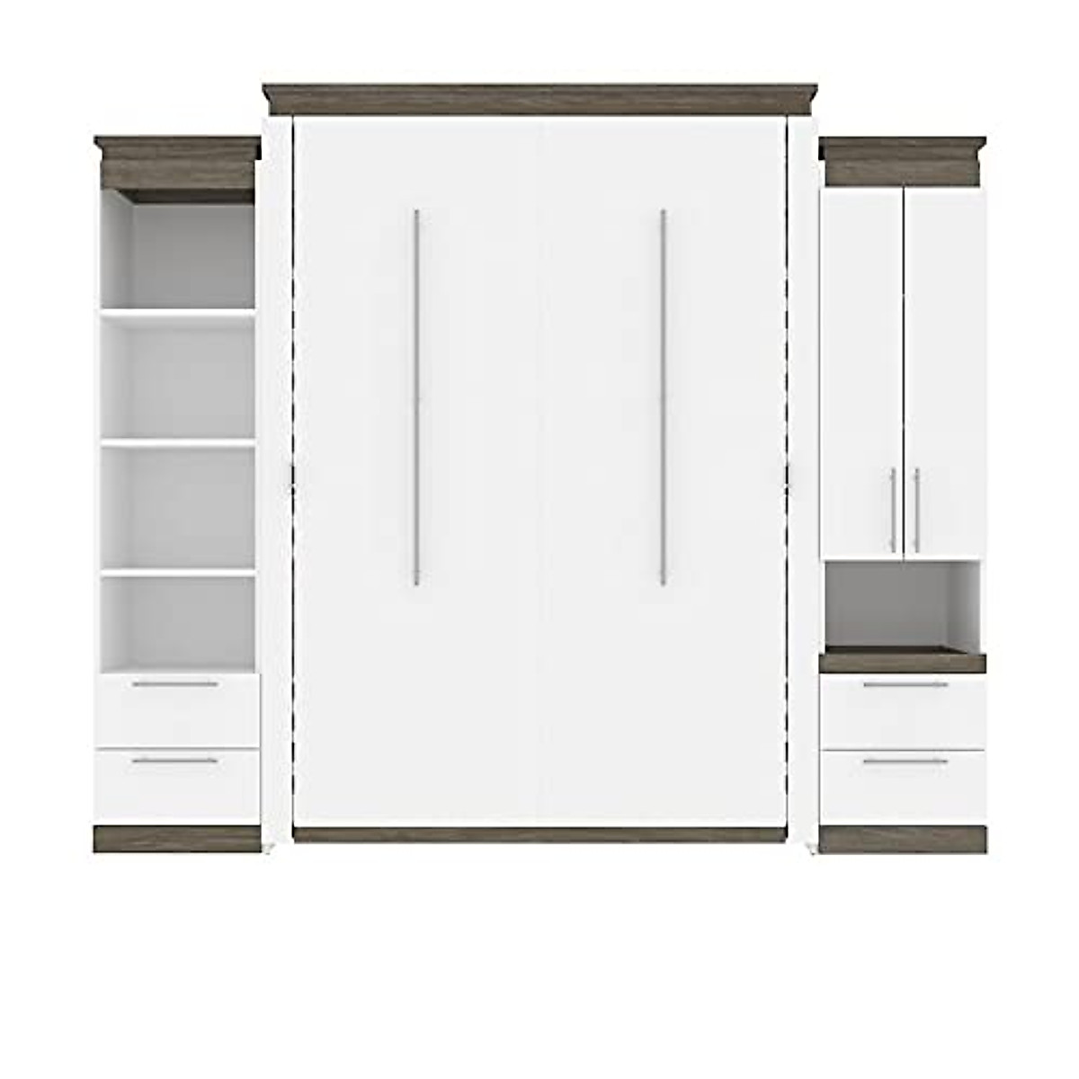 Atlin Designs 104" Queen Murphy Bed and Narrow Storage with Drawers in White