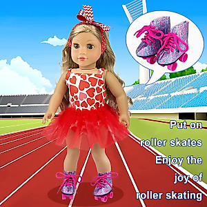 Ecore Fun 18 inch Girl Doll Accessories Includes 9 Pairs of Shoes and 4 Pairs of Socks Fit for 18 Inch Girl Doll - Sandals, Casual Shoes, Canvas Shoes, Roller Skates ect