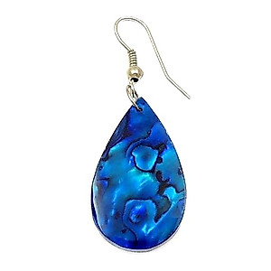 Swimmi Blue Paua Abalone Earrings, Handmade Teardrop Natural Abalone Shell Earrings for Women, Dangle Drop Seashell Earrings Fashion Jewelry GA249-A