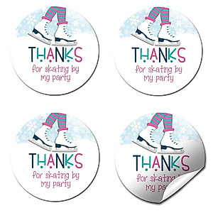 Ice Skating-Themed Thank You Sticker Labels for Girls, 40 2" Party Circle Stickers by AmandaCreation, Great for Party Favors, Envelope Seals & Goodie Bags