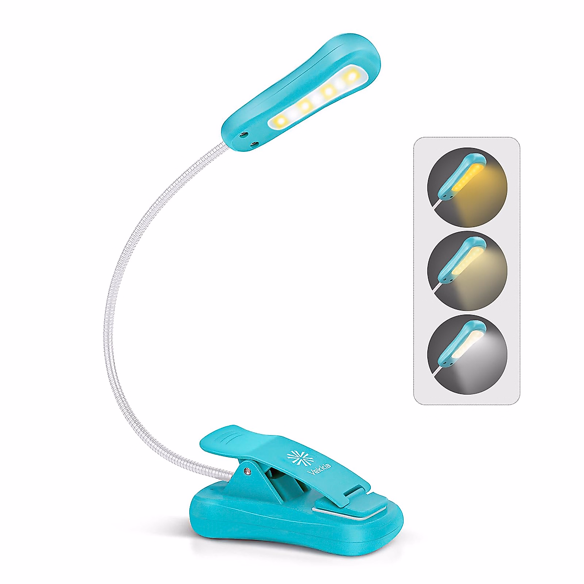 Vekkia/LuminoLite Rechargeable Book Light, 3 Colortemperature × 3 Brightness, Reading Lights for Reading in Bed, Up to 70 Hours Lighting, Great for Readers, Travel (Turquoise)