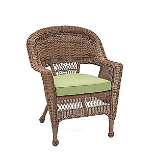 Jeco Wicker Chair with Green Cushion, Set of 2, Honey/W00205-