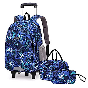 Mfikaryi Colorful Space Elemetary Rolling Backpack, Kids Luggage School BookBag,Wheeled Casual Trolley Daypack for Boys