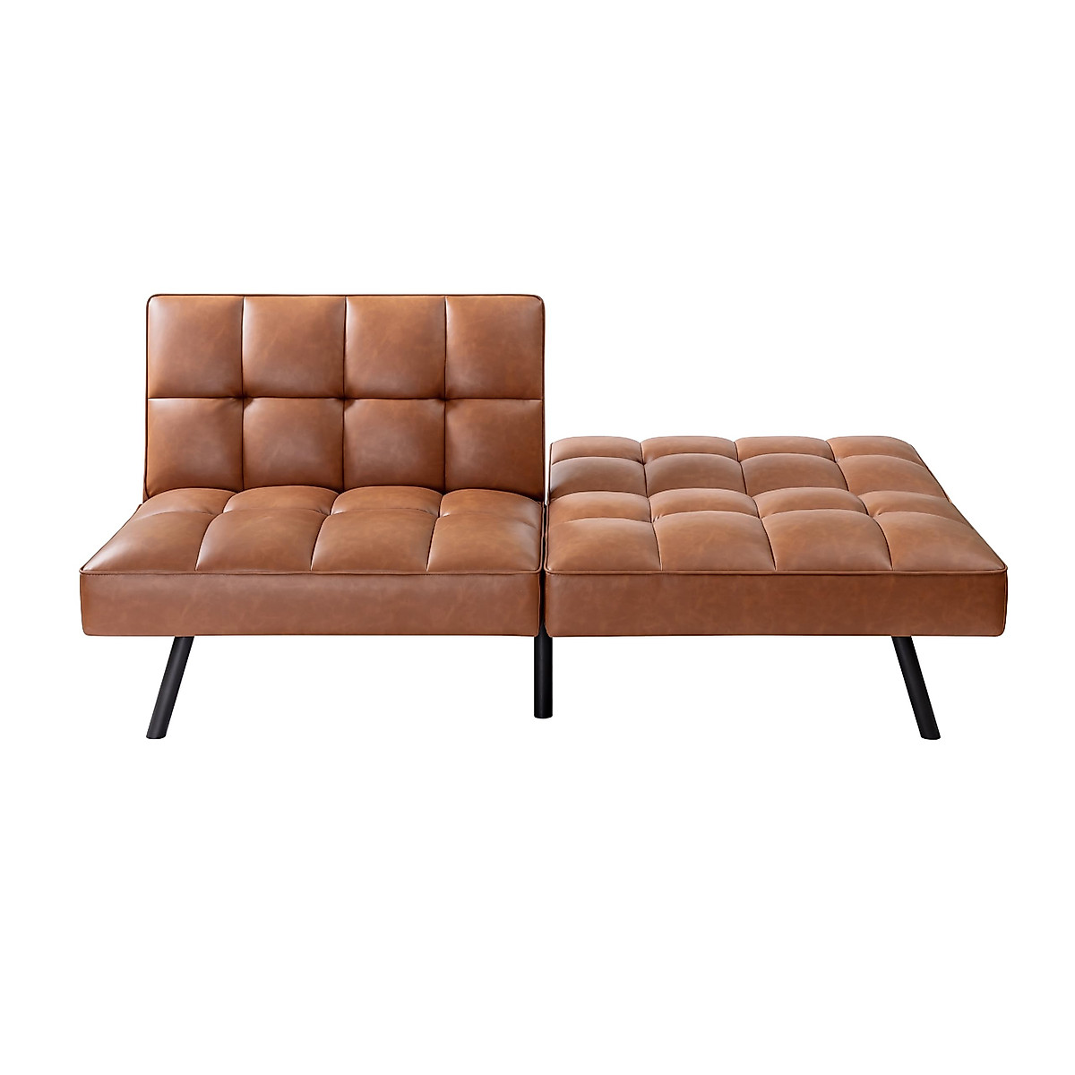Futon Sofa Bed, Comfortable Futon Sofa Couch, Memory Foam Convertible Loveseat Sofa Bed, Split Back & Seat, Brown