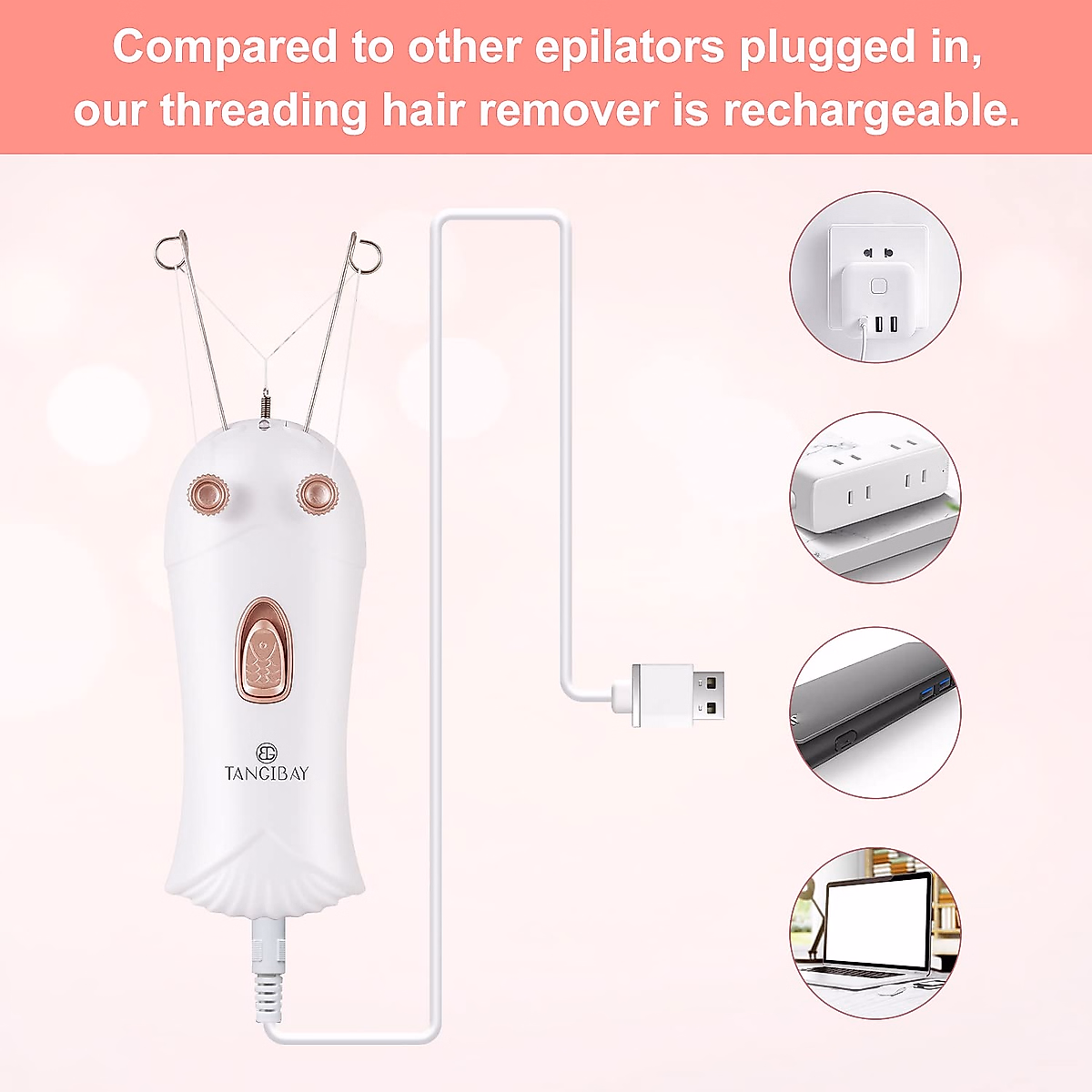 Tangibay Mermaid Threading Hair Removal - Rechargeable Facial Hair Threader Machine, Womens Automatic Thread Hair Remover Tool Kit, Electric Threads Epilator for Face, Upper Lip, Arms (White)