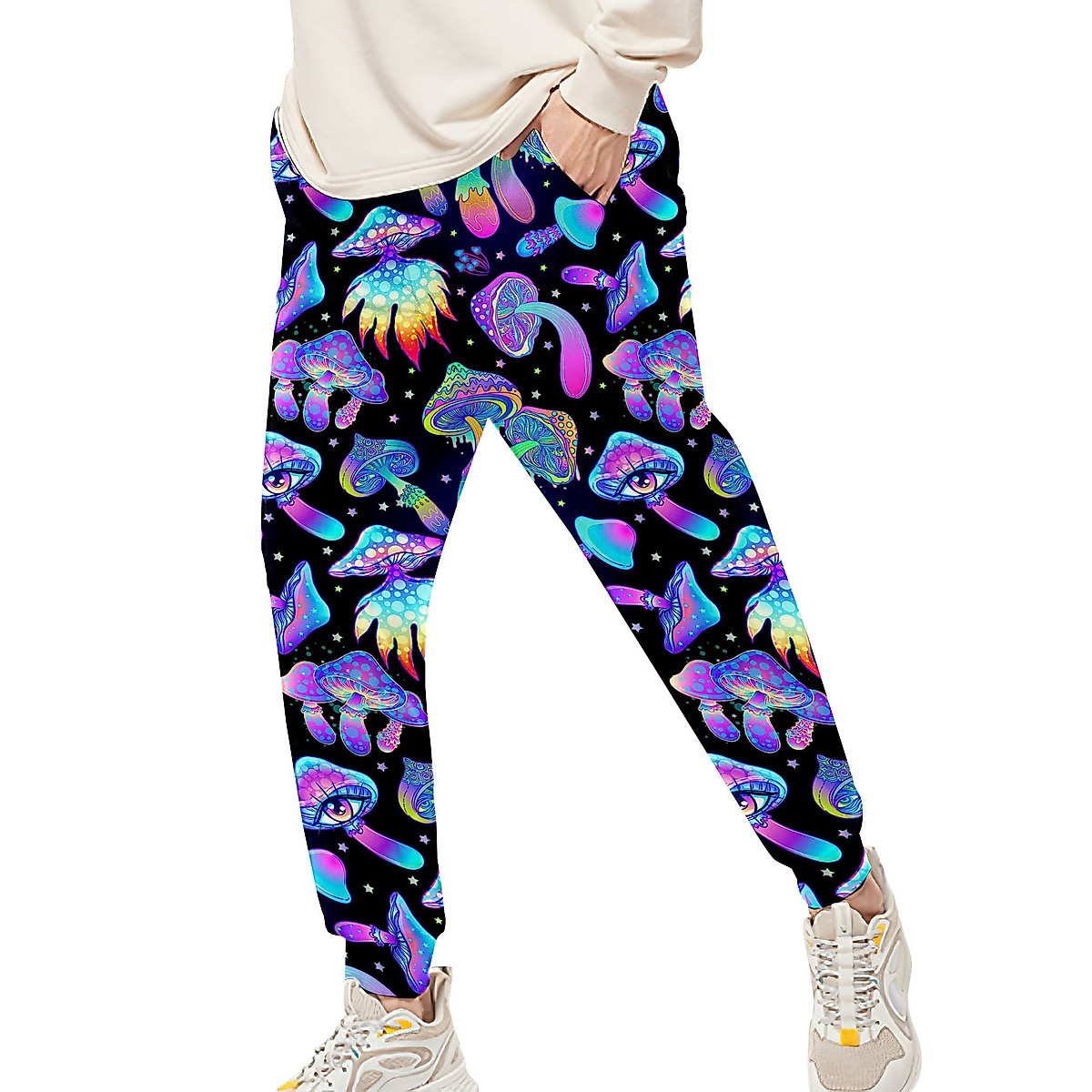 VVGETE Magic Mushrooms Pants 80s Mens Jogger Sweatpants,80s Costumes for Men Track Pants,Mens 90s Outfit