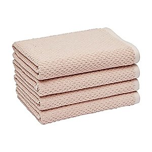 Amazon Basics Odor Resistant Textured Bath Towel, 30 x 54 Inches - 4-Pack, Blush