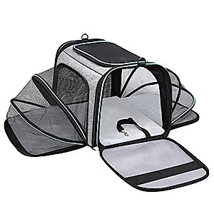 MASKEYON Airline Approved Portable Pet Carrier 2 Sides Expandable Soft-Sided Large Cats Carrier Collapsible Kennel Travel TSA Carrier 4 Doors with Removable Pads and 3 Pockets for Puppy Small Dogs