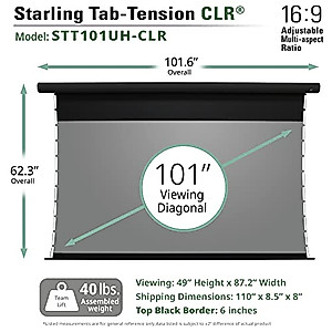 Elite Screens Starling Tab-Tension CLR, 101" Diag. 16:9, Ultra-Short Throw Ceiling Ambient Light Rejecting (CLR/ALR) Electric Wall/Ceiling Retractable Projector Screen, Black Casing, STT101UH-CLR