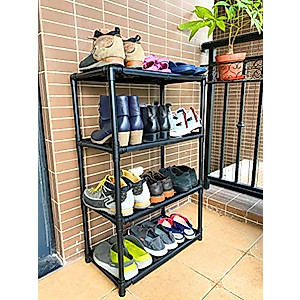 Cutequeen 12.6"×23.6"×36.2" 4-Shelf Tier Plastic Multi-Purpose Tool Holder Storage Shelf Shoe Storage Rack Light Duty Garage Storage Indoor and Outdoor (12.6"×23.6"×36.2")