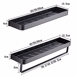 Annibells Shower Shelves Bathroom Shelf Towel Rack Free Drilling Installation Kitchen Bathroom Wall Storage Bracket Space Aluminum Black-Without Towel Rack||50cm