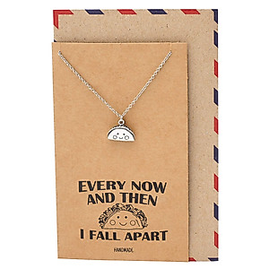 quan jewelry Taco Necklace, Gifts for Foodie Taco Lovers Mexican Food, Spanish Taco, Fall Apart Funny Quote Pendant Charm - Handmade, Rhodium Plated