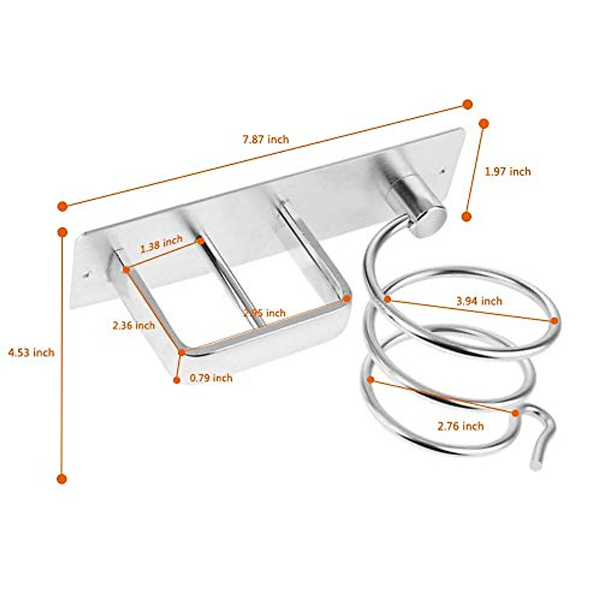 Exttlliy Wall Mount Aluminum Hair Blow Dryer Holder Organizer with Straightener Storage Stand Rack for Bathroom (Not Include Glue) (Silver)