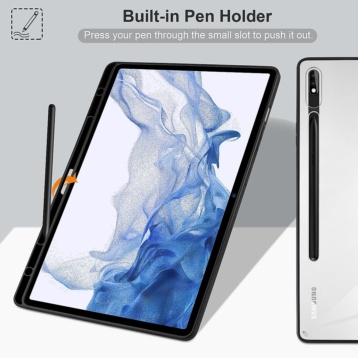 Batianda Customizable Case for Samsung Galaxy Tab S9 Ultra 14.6 inch 2023 Model (SM-X910/X916/X918) with S Pen Holder, Shockproof Tablet Cover with Clear Transparent Back Shell Auto Sleep/Wake