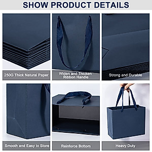 Umoonfine Navy Blue Gift Bags Bulk, 12 Pack Navy Blue Paper Gift Bags with Handles Navy Gift Bags Kraft Gift Bags 8.7x3.9x7.1 Inches Gift Wrap Bags for Wedding, Party,Shopping, Merchandise Business