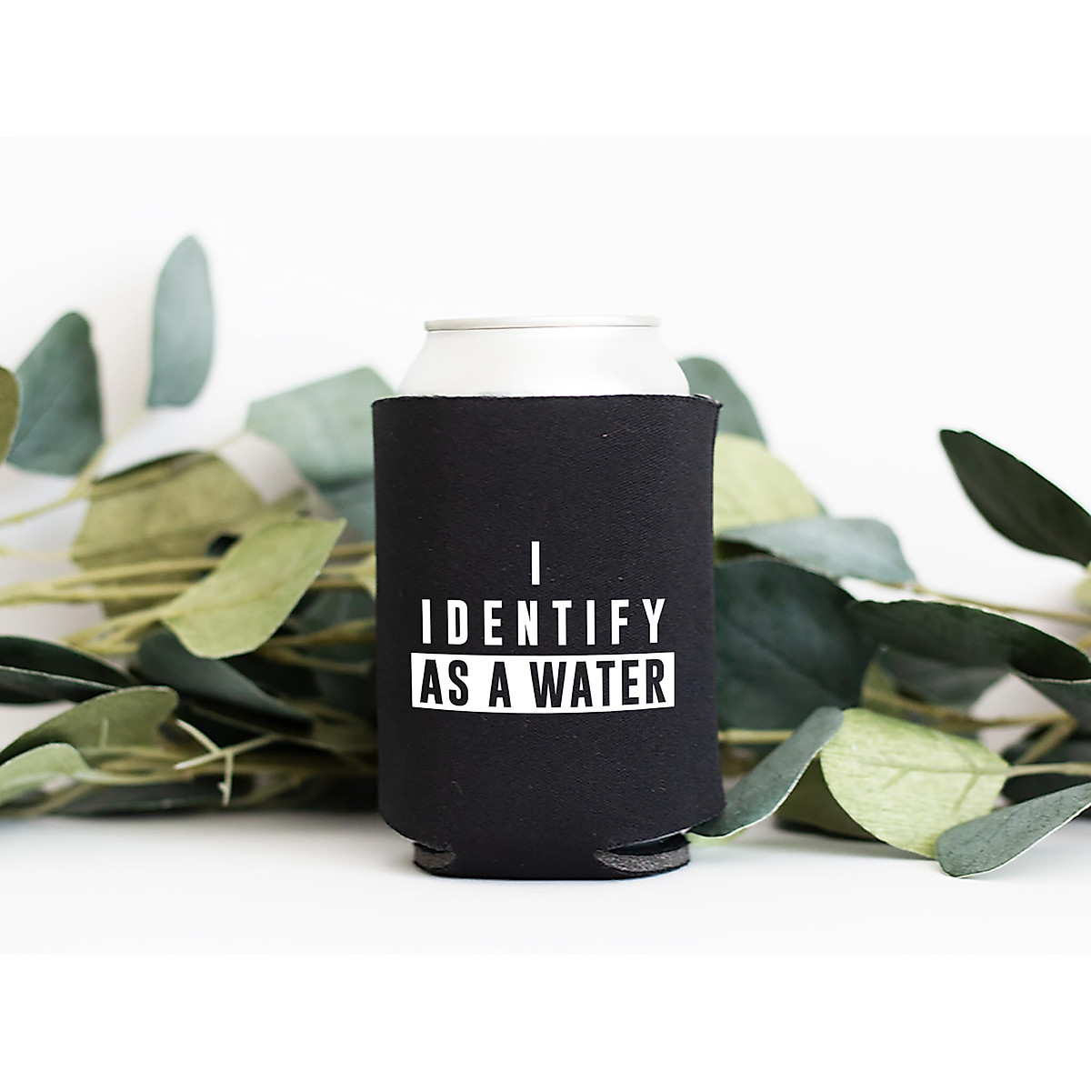 I Identify As A Water - Can Sleeve Cooler Insulated Drink Beer Hugger Coolies - Gifts for Dad from Son Daughter Fathers Day - Funny Birthday Present Idea for Him Men Boyfriend Husband (Black, 2 Pk)