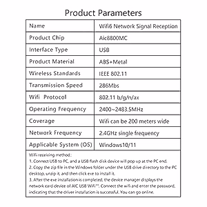 USB WiFi 6 Adapter, 2.4GHz 802.11 B g n ax Wireless Network Adapter, 286Mbs Mini WiFi Dongle for Windows10 11, Large Coverage Area