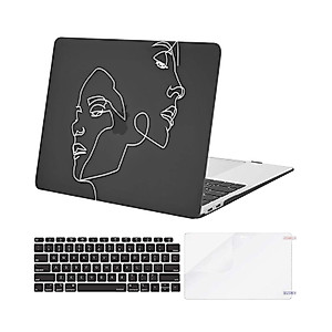 MOSISO Compatible with MacBook Air 13 inch Case 2022 2021 2020 2019 2018 Release A2337 M1 A2179 A1932 Retina Display Touch ID, Plastic Face Sketch Hard Shell & Keyboard Cover & Screen Protector, Black