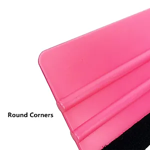 Umaki 2Piece Plastic Vinyl Scraper Car Tint Film Tools Decal Applicator with Micro Fiber Felt, Scratchless Durable Plastic Squeegee for Craft Adhesive Vinyl, Automotive Vinyl Film Wrap Graphic, Pink