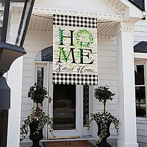 Spring Garden Flag Home Sweet Home Buffalo Plaid Decor Farmhouse Rustic 12x18 Double Sided Burlap Vertical Yard Decor Patio Lawn Outdoor Decorate(HOME)